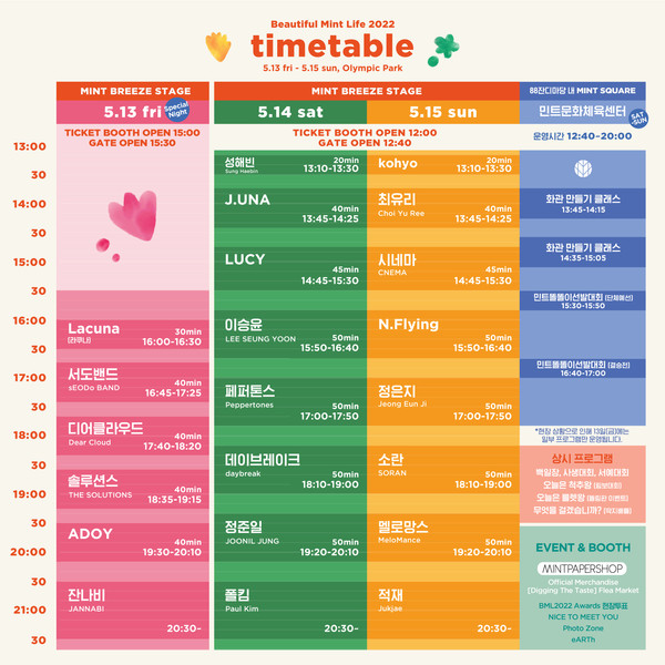 '뷰티풀 민트 라이프 2022', 금요일 추가 일정 발표