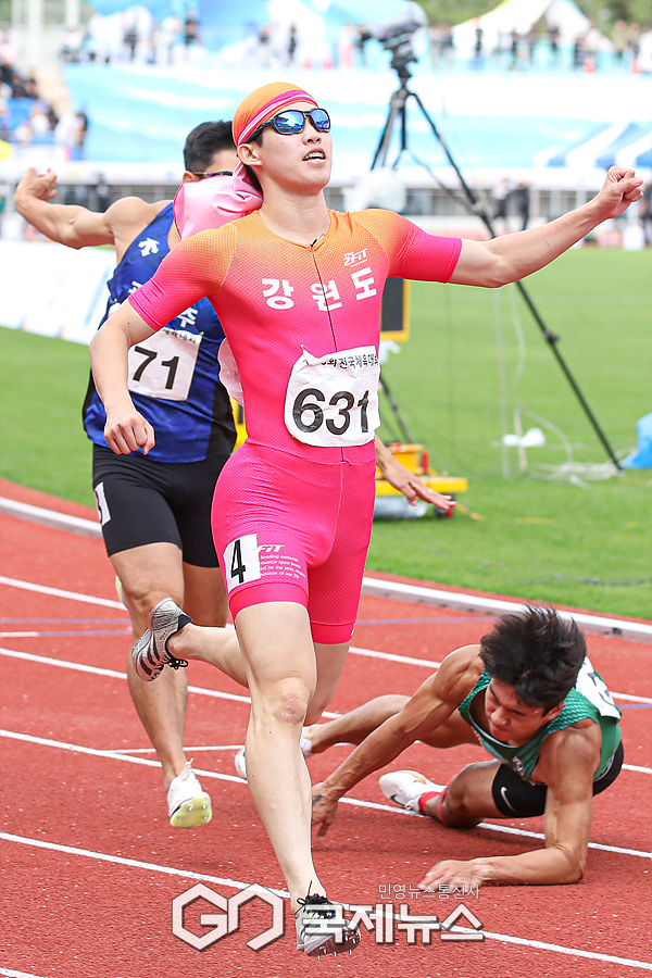 [GJ포토] 박원진, '육상 남자 일반부 100m 1위'(105회 전국체전)